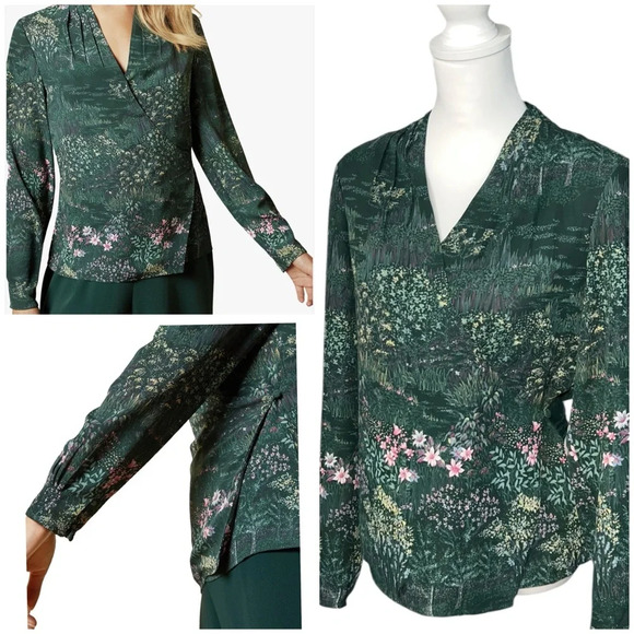 Ted Baker | Tops | Ted Baker Thessie Printed Pintuck Wrap Blouse Green ...